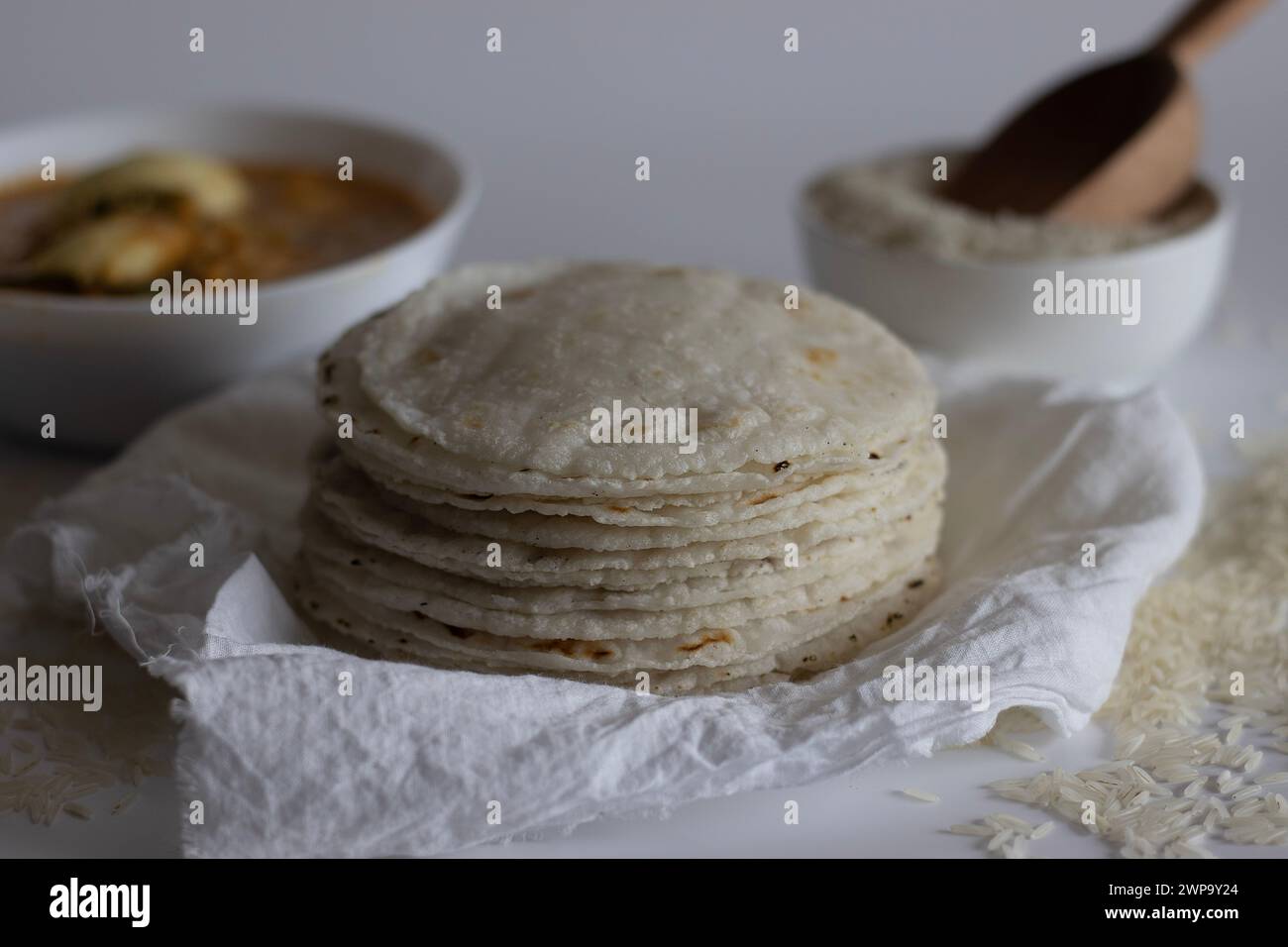 Rice Roti served with Egg Curry. A Gluten free alternative with raw ...