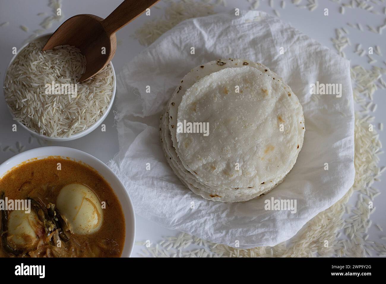 Rice Roti served with Egg Curry. A Gluten free alternative with raw ...
