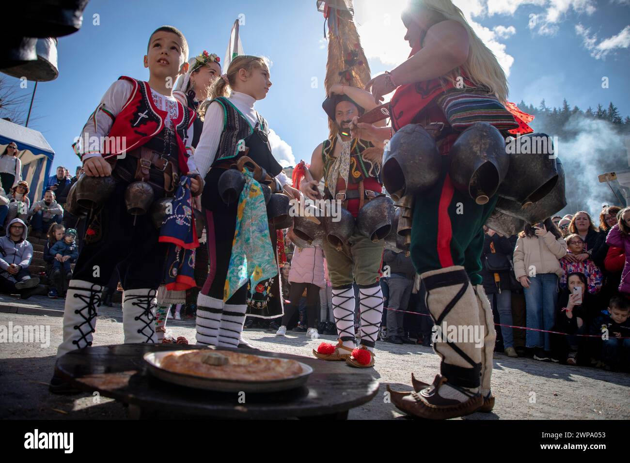 Shiroka Laka, Bulgaria - March 03, 2024: Masked men called Kukeri ...
