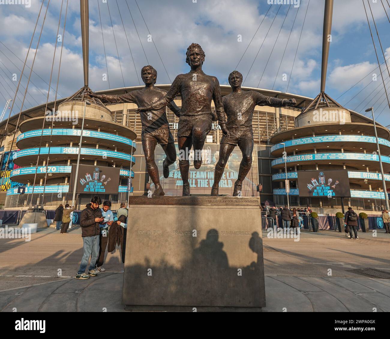 The statue depicts Colin Bell, Francis Lee and Mike Summerbee during ...