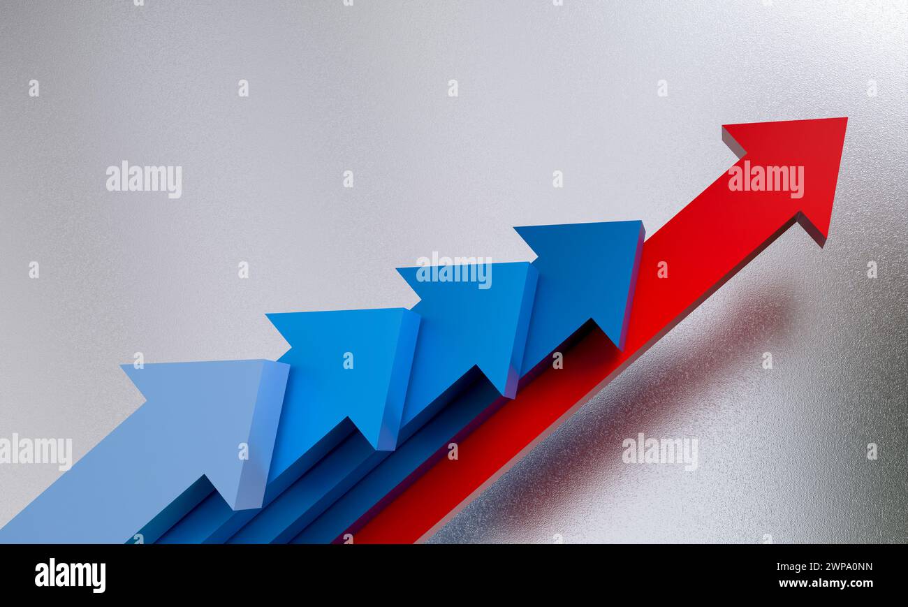 3d illustration of red leading blue arrows on a graph, symbolizing upward business growth Stock ...