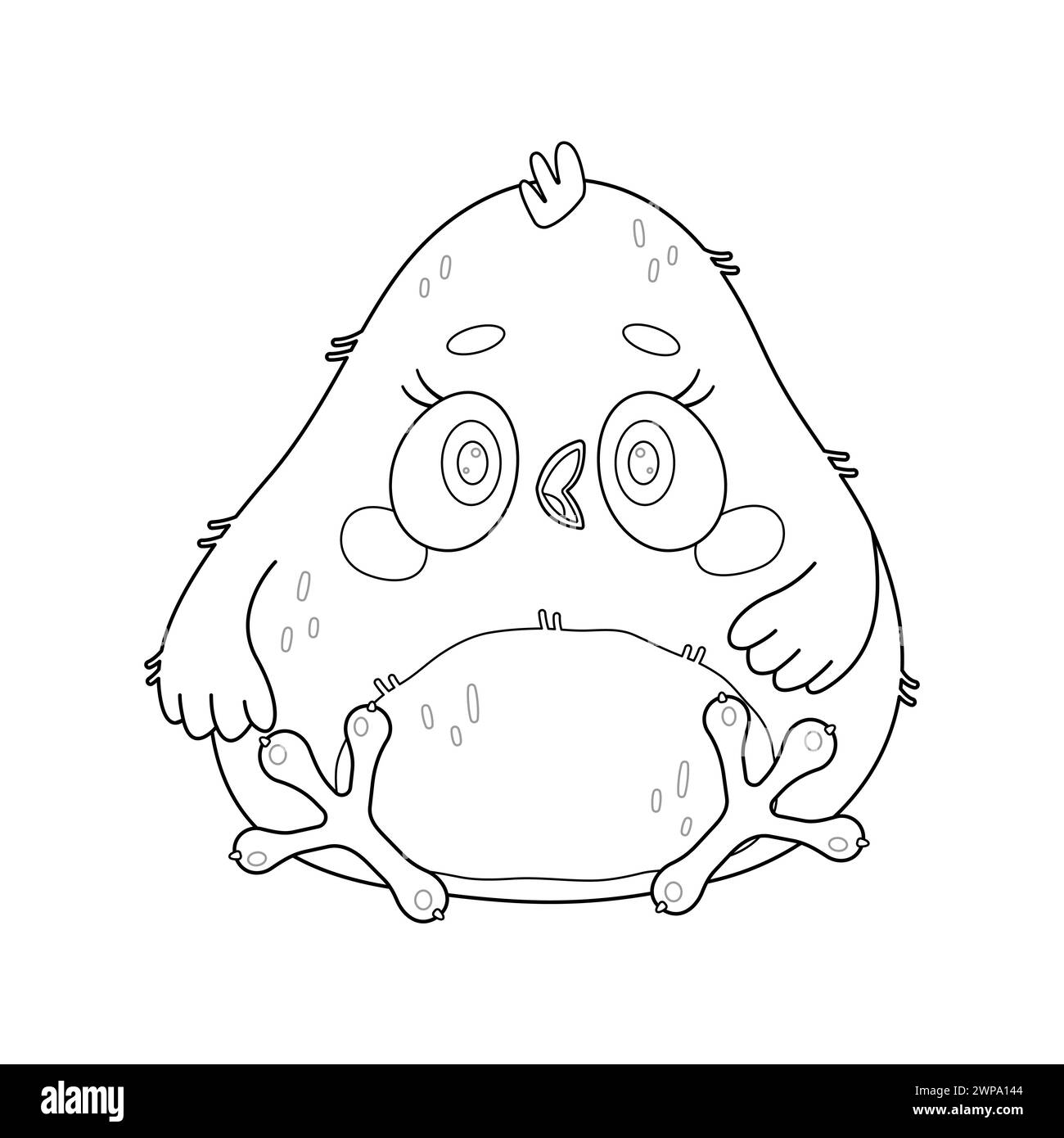 Chicken hand drawn cute cartoon Coloring Page small chick. Outline ...