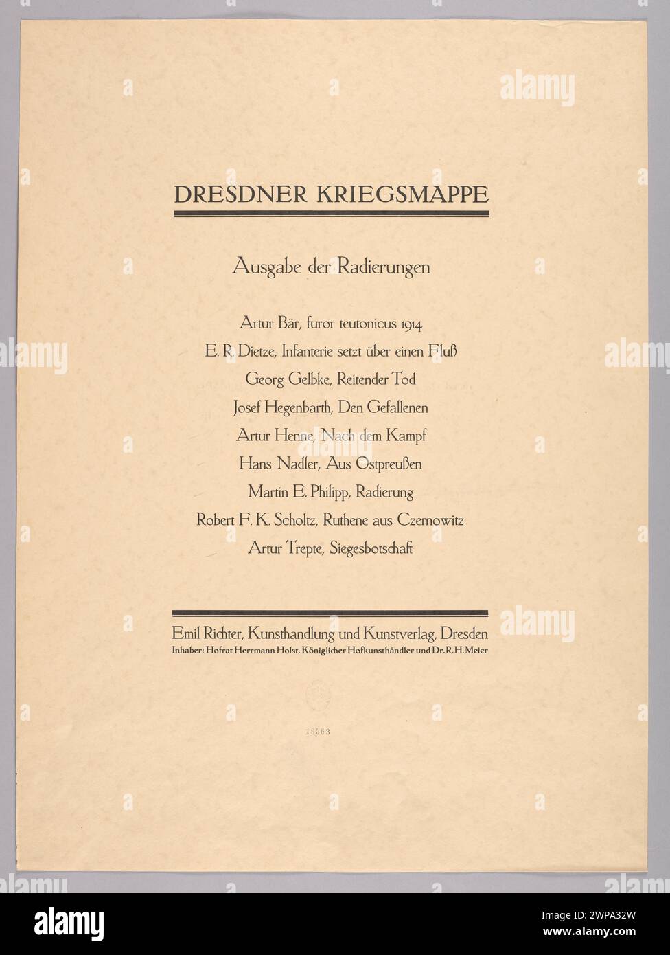 1915 title page of Dresdner Kriegsmappe by Emil Richter, showing ...