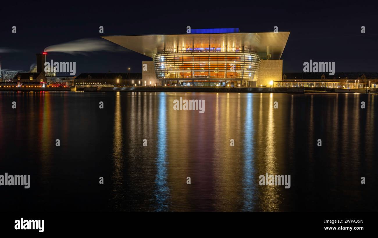 The Royal Danish OPera House in Copenhagen at night with beautiful ...
