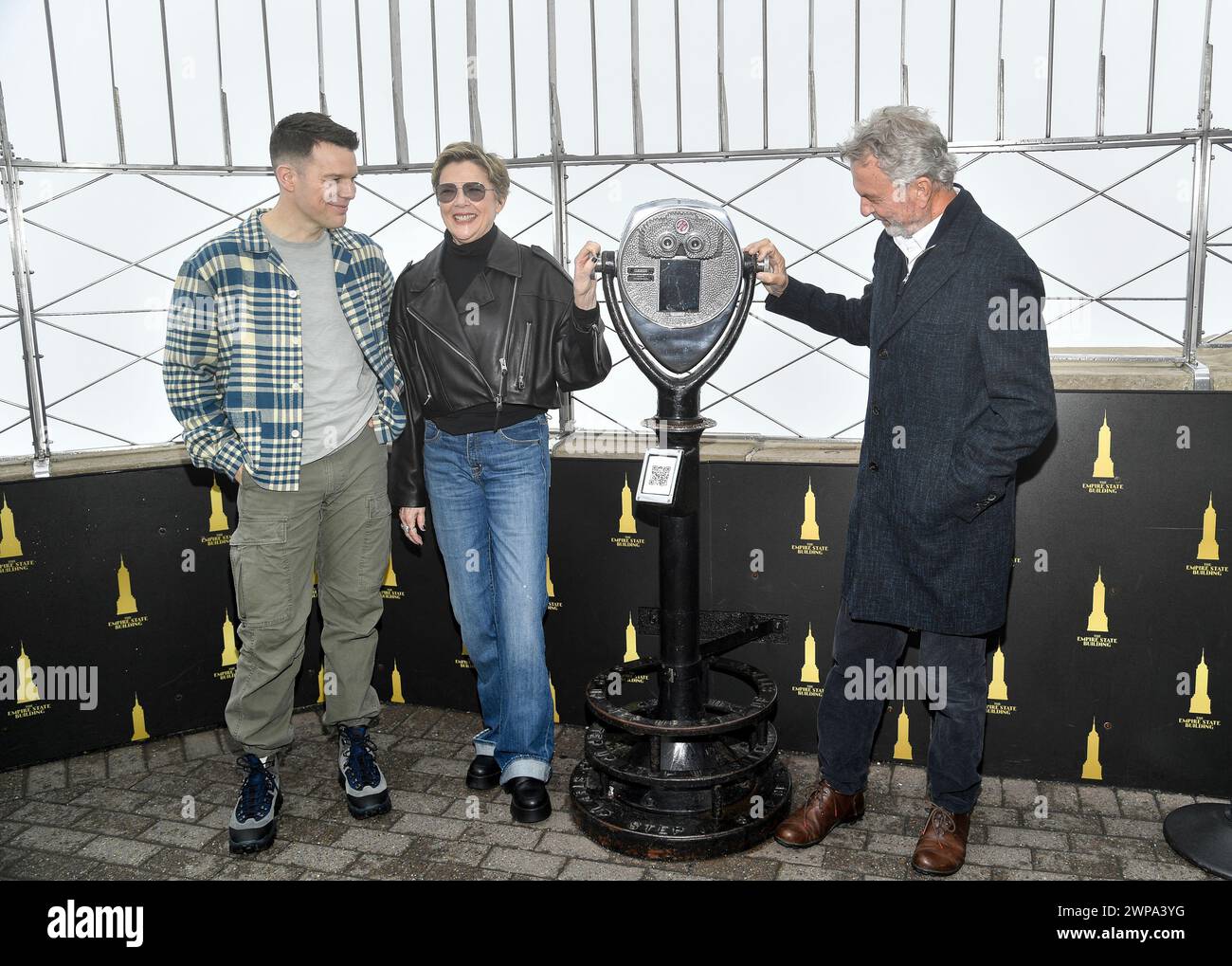 Actors Jake Lacy, left, Annette Bening and Sam Neill from the Peacock ...