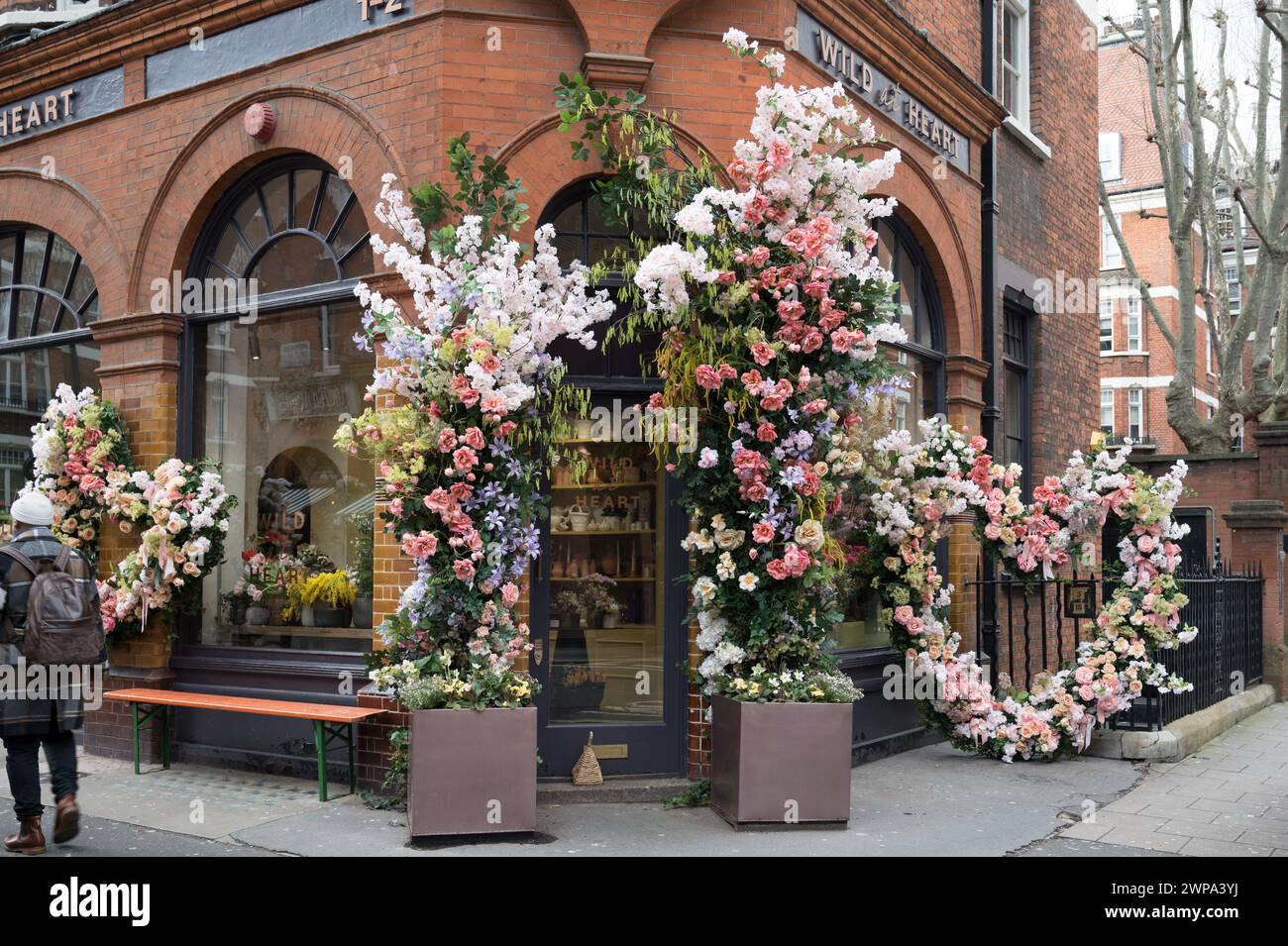 Colourful floral display surrounding entrance and shopfront of Wild At ...