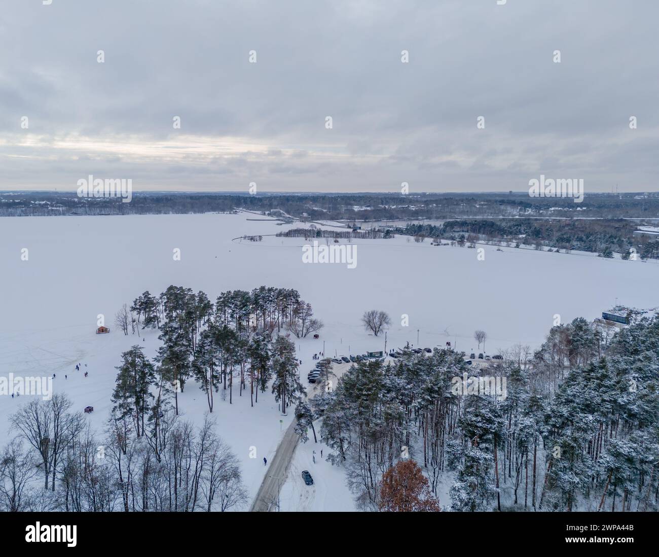 Aerial view of Pazaislis monastery in Kaunas, Lithuania in winter with ...