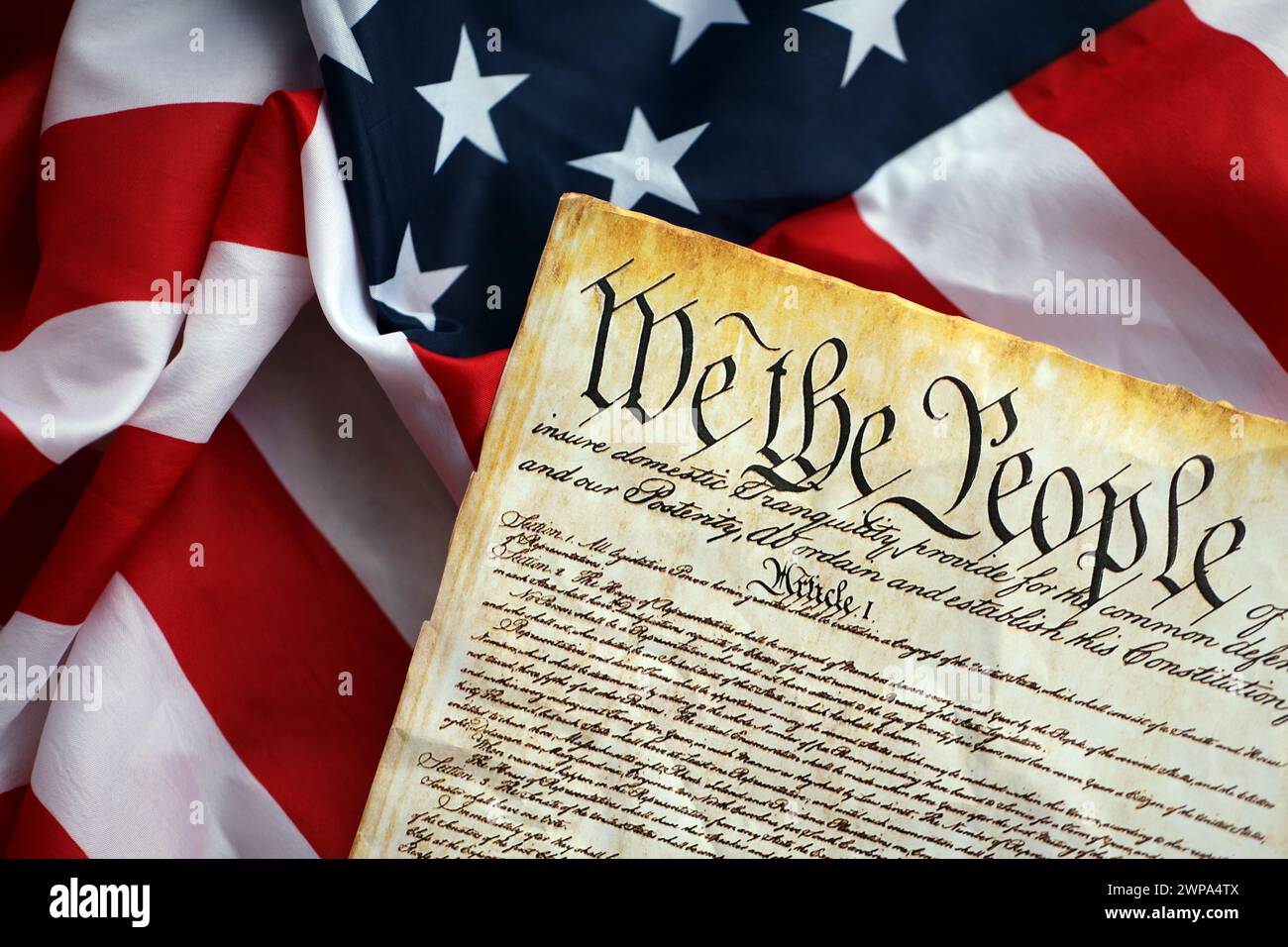 Old American Flag With Constitution American Flag Flown Over USS