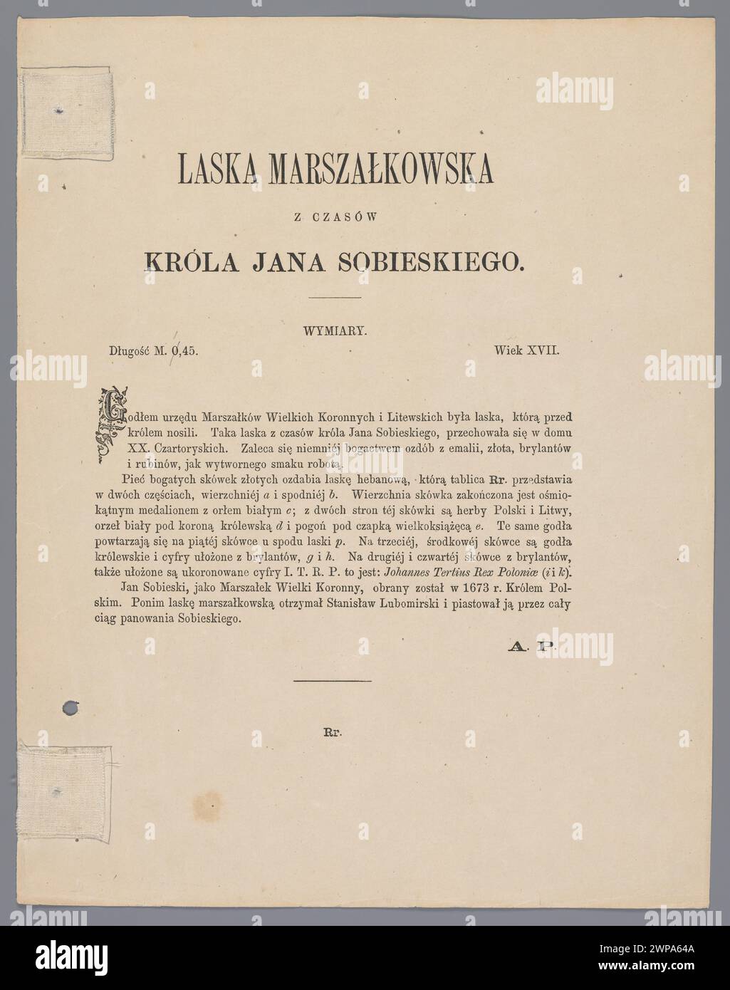 Illustration of King Jan Sobieski from the Czartoryski collection ...