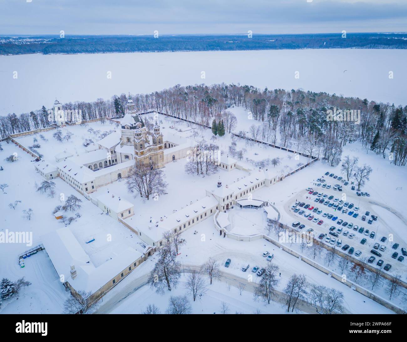 Aerial view of Baroque architecture Pazaislis monastery in Kaunas ...