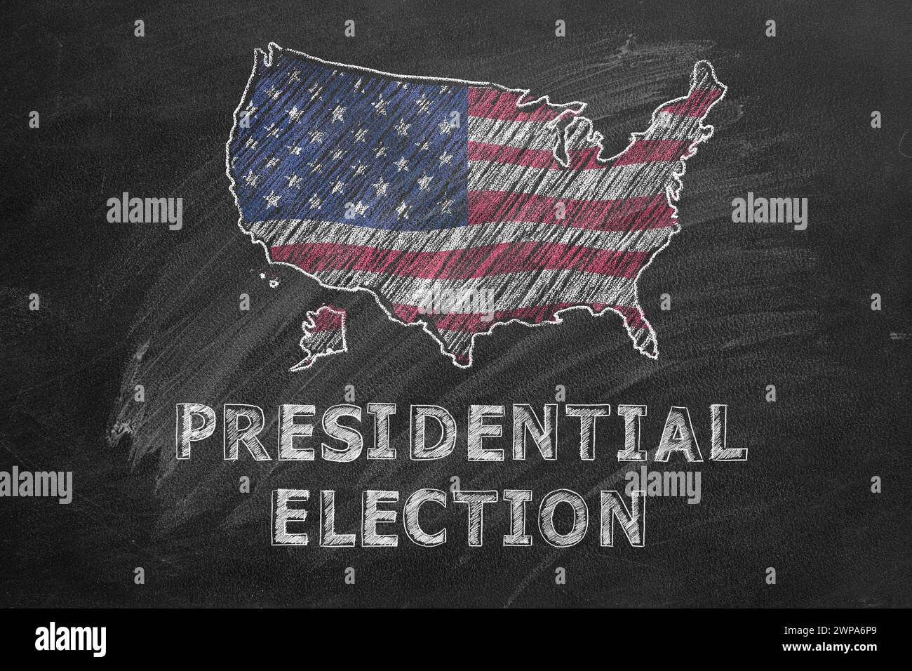 The inscription PRESIDENTIAL ELECTION and map of US in the colors of ...