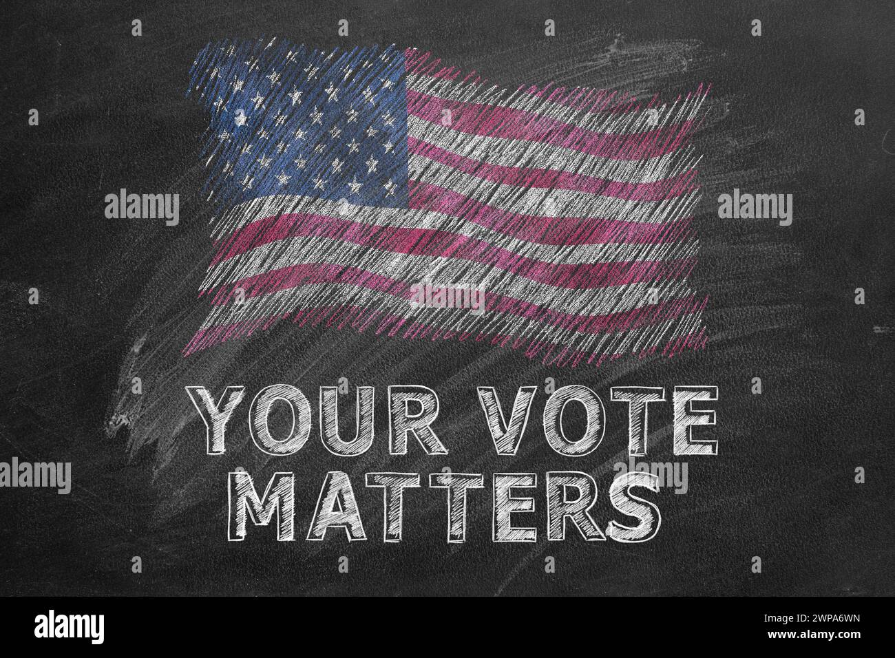 The inscription YOUR VOTE MATTERS and American flag is drawn with chalk ...