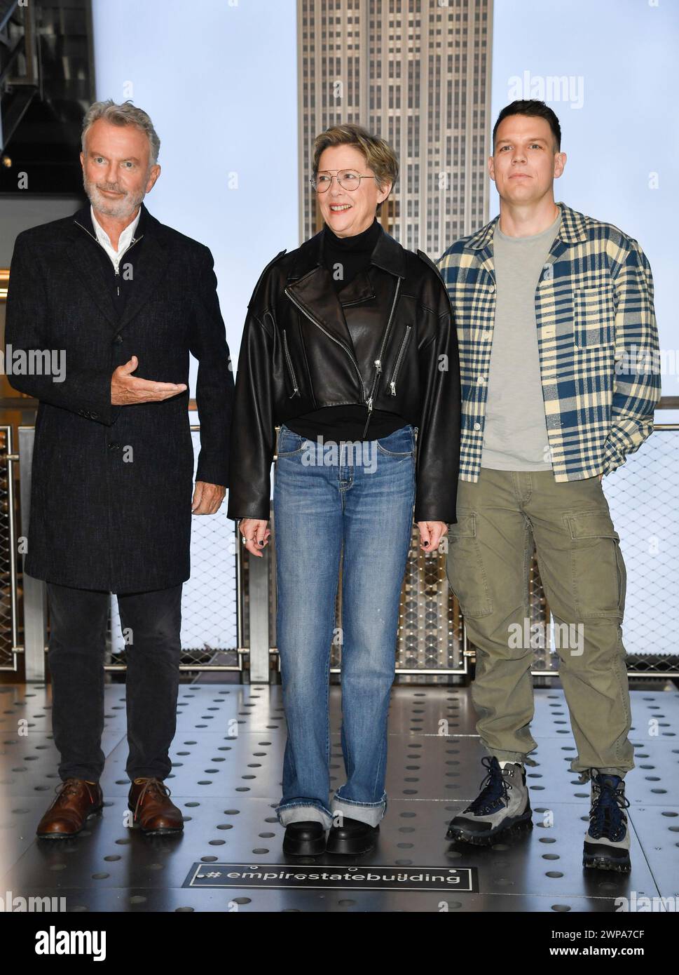 Actors Sam Neill, left, Annette Bening and Jake Lacy from the Peacock ...
