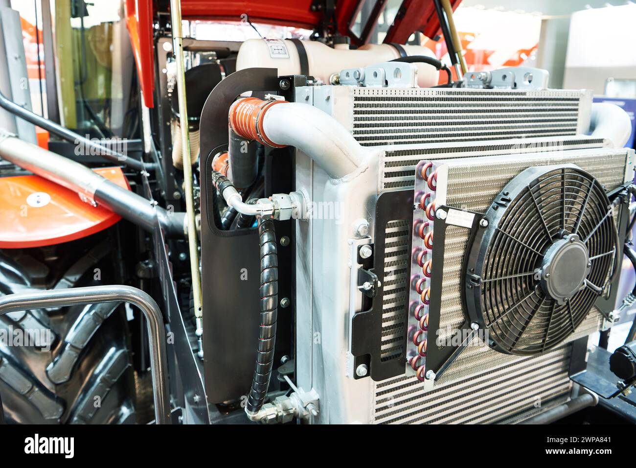 Fan and radiator for engine cooling system of agricultural tractor ...