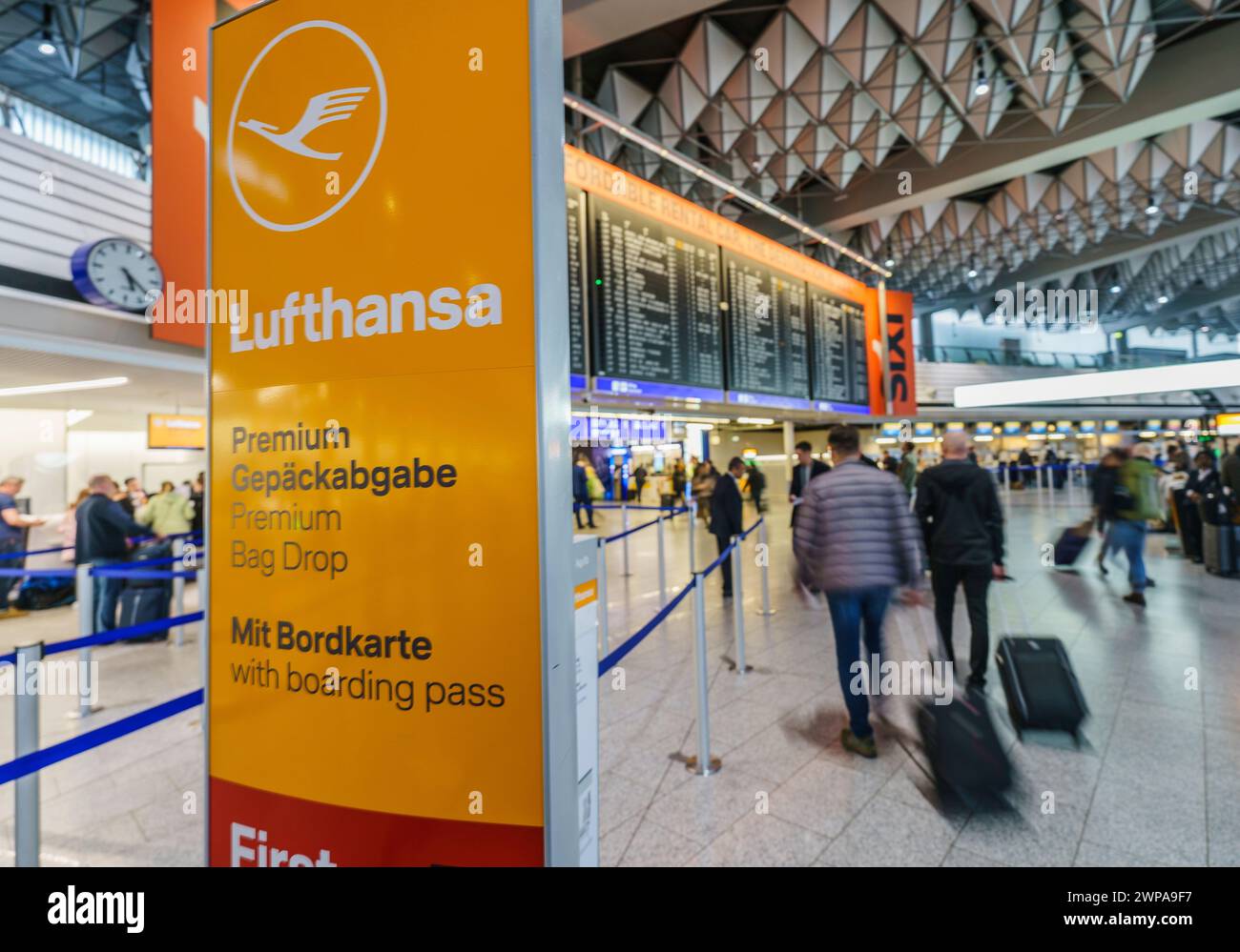 06 March 2024, Hesse, Frankfurt/Main: The Lufthansa airline logo stands ...