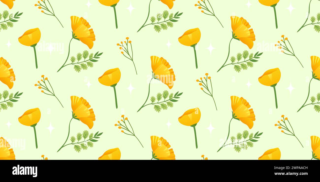 Horizontal background with yellow flowers. Seamless floral pattern ...