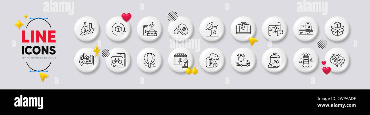 Packing boxes, Return package and Lighthouse line icons. For web app ...