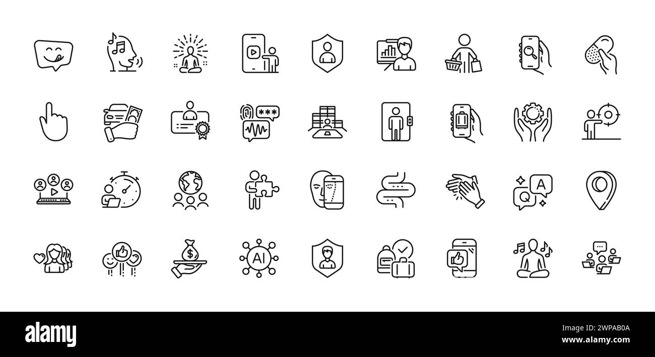 Loan, Biometric security and Global business line icons pack. AI ...