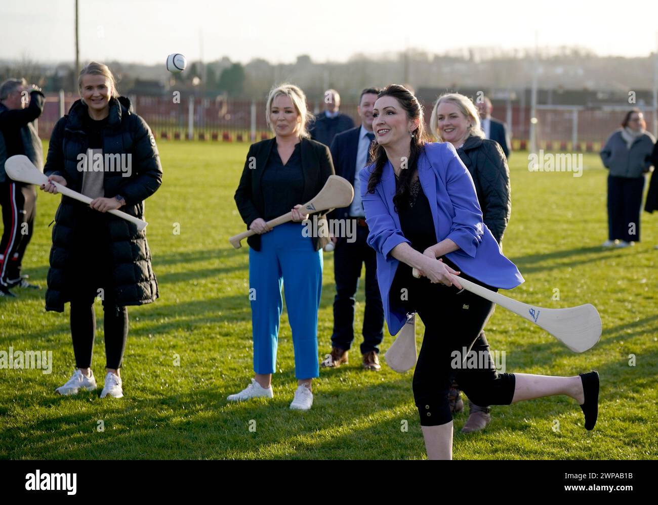 Northern Ireland First Minister Michelle O'Neill (centre), Deputy First ...