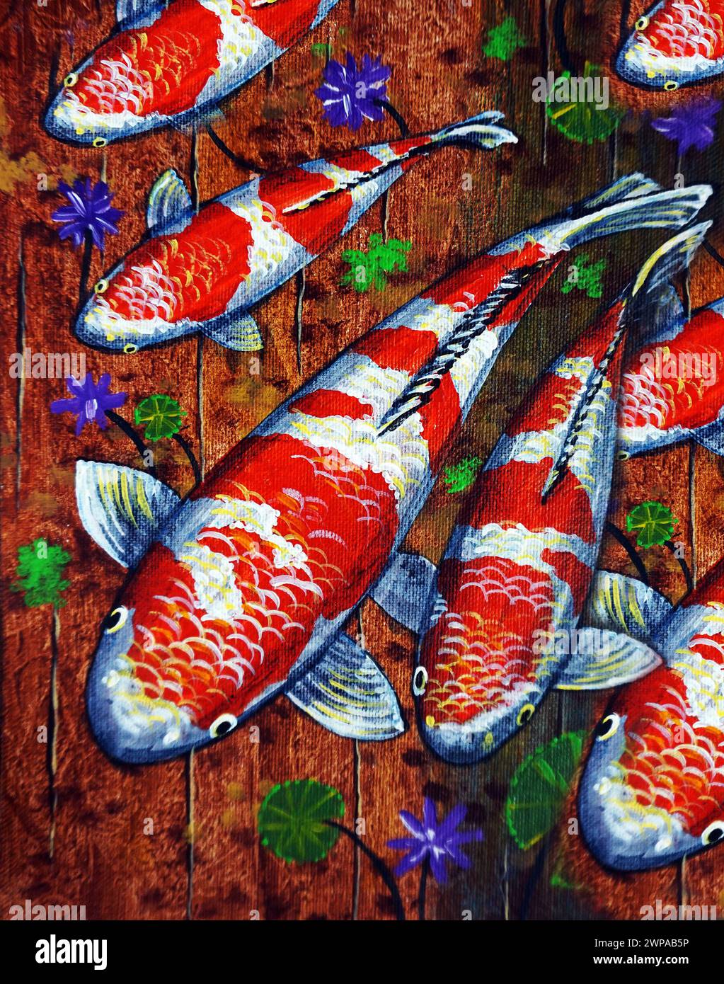 Art painting oil color Fancy Carp fish Lucky , koi fish Stock Photo - Alamy