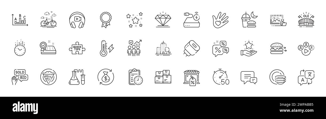 Food delivery, Quick tips and Night eat line icons. Pack of Dishes ...