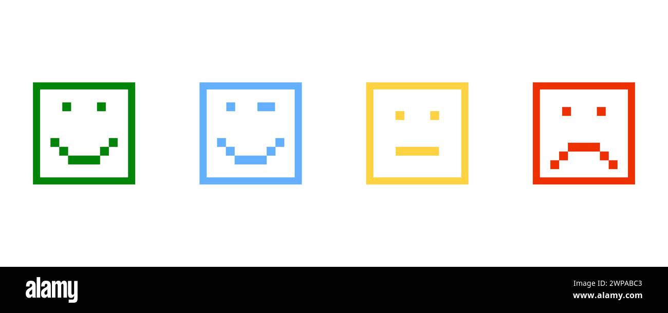 Pixel emotions in flat style. Design element. Pixel icons. Sad face ...