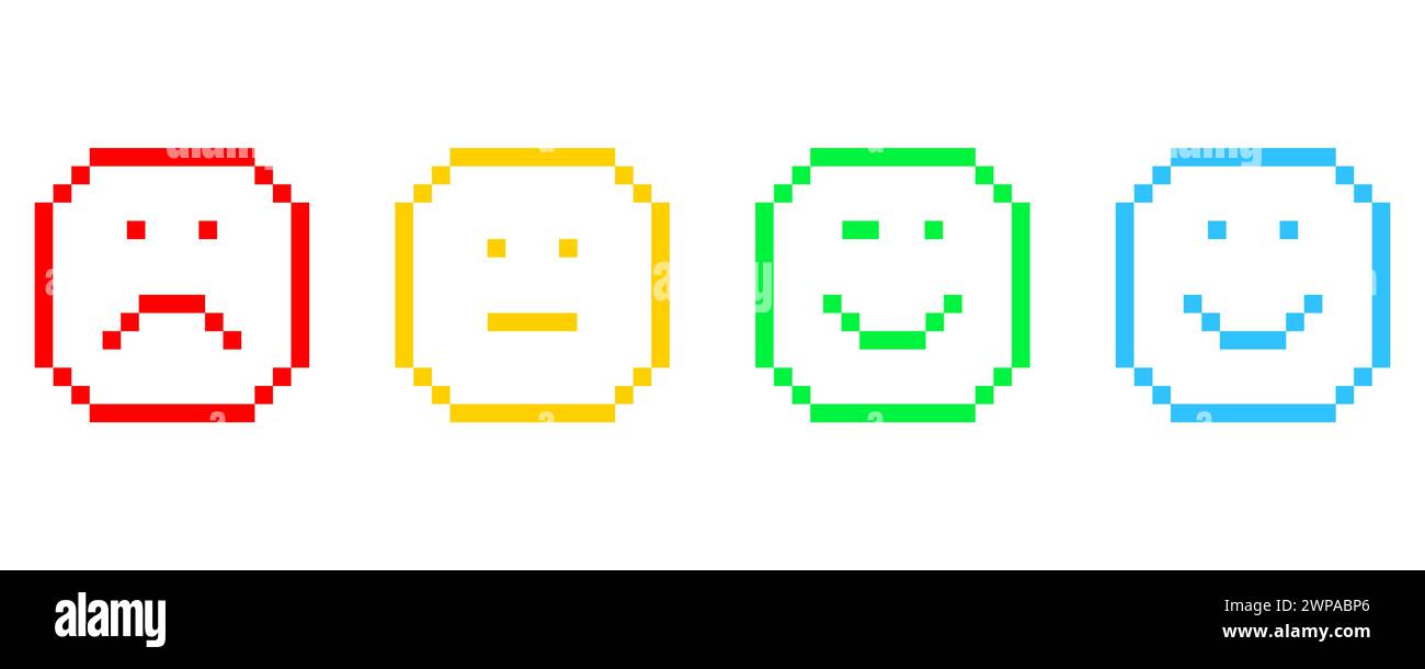 Pixel emotions in flat style. Design element. Pixel icons. Sad face ...