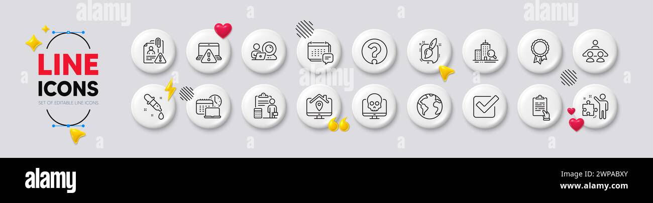 Inspect, Checkbox and Clipboard line icons. White buttons 3d icons ...