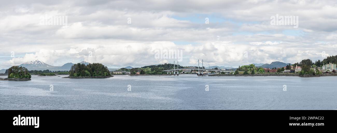 Panorama of the John O'Connell Bridge cable-stayed bridge over the ...