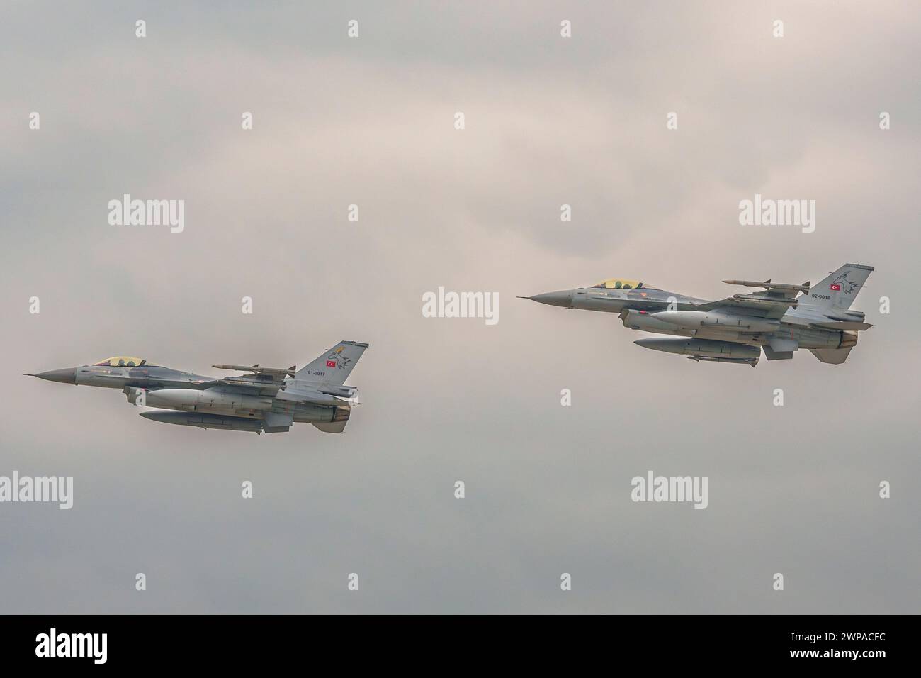 Turkish Air Force F-16s military fighter jets fly at the end of an Air ...