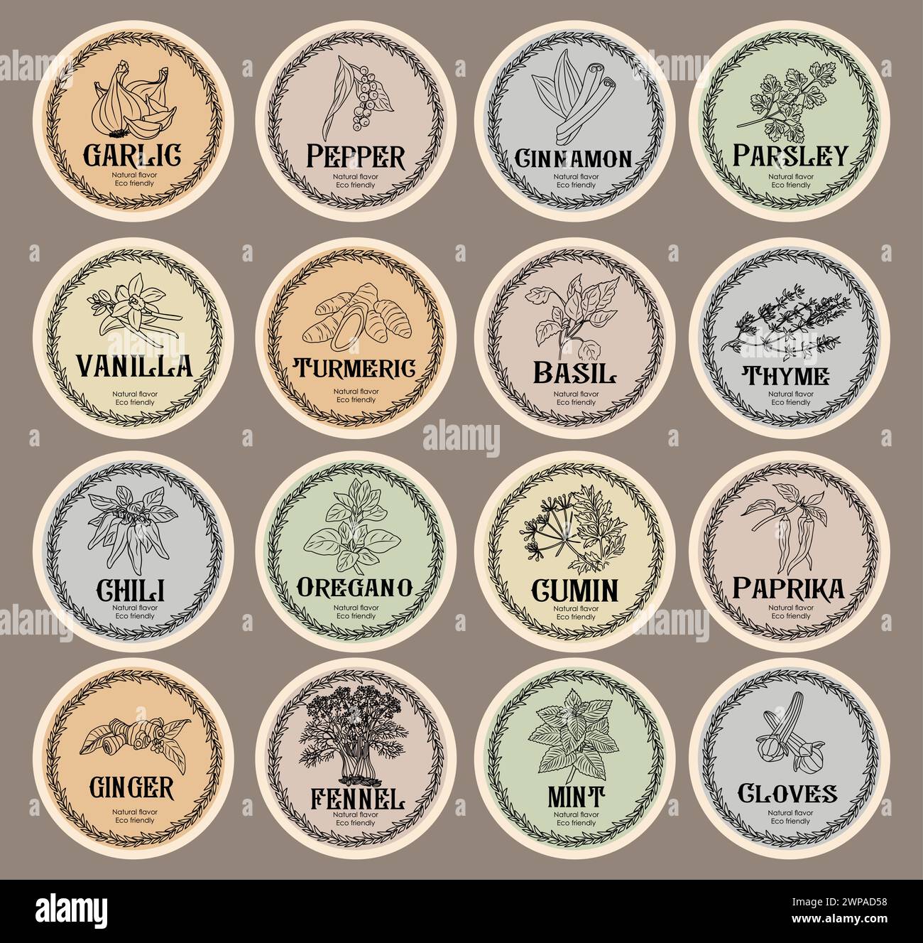 Pantry spice jar seasoning label sticker set Stock Vector Image & Art ...