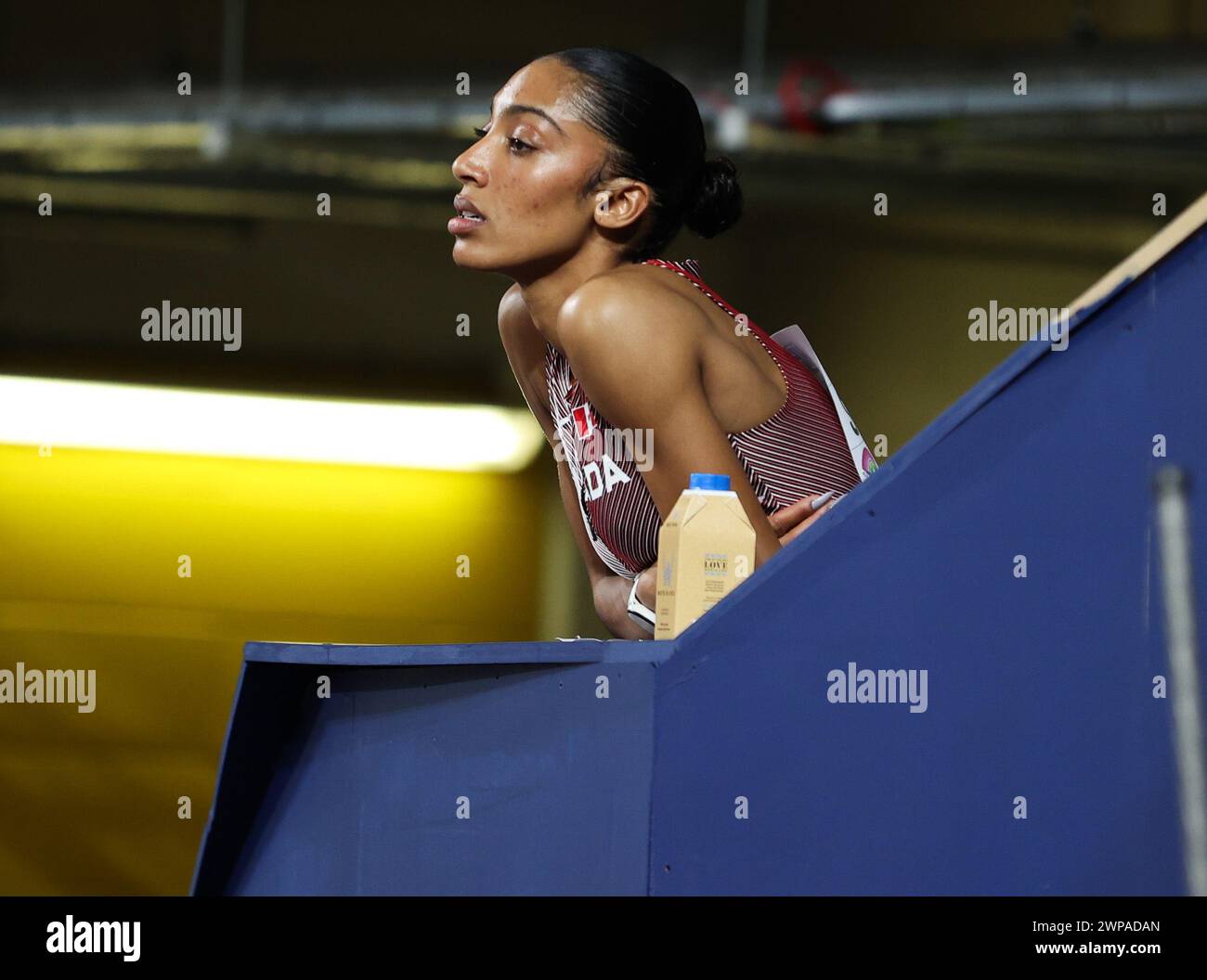 A Canadian athlete cheers on her team mate During the World Athletics ...