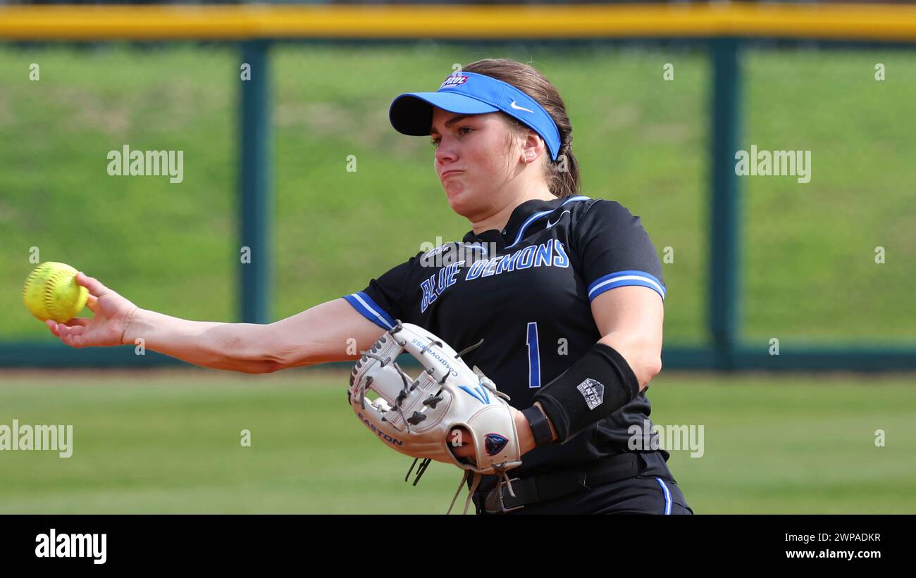 DePaul infielder Carly Alvers (3) bats against Michigan St. during an ...