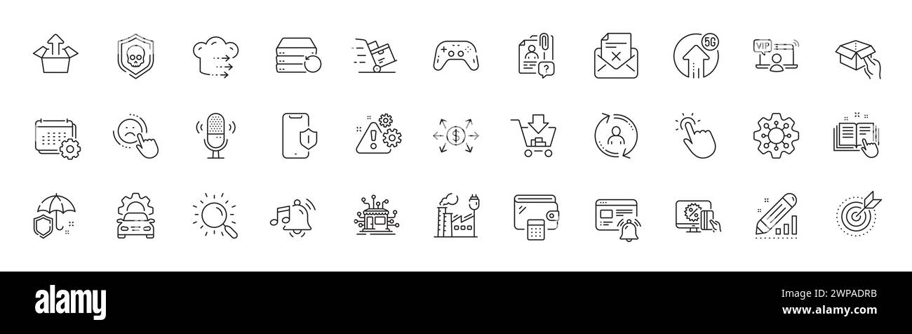 Smartphone protection, Technical documentation and Warning line icons. For web app, printing ...