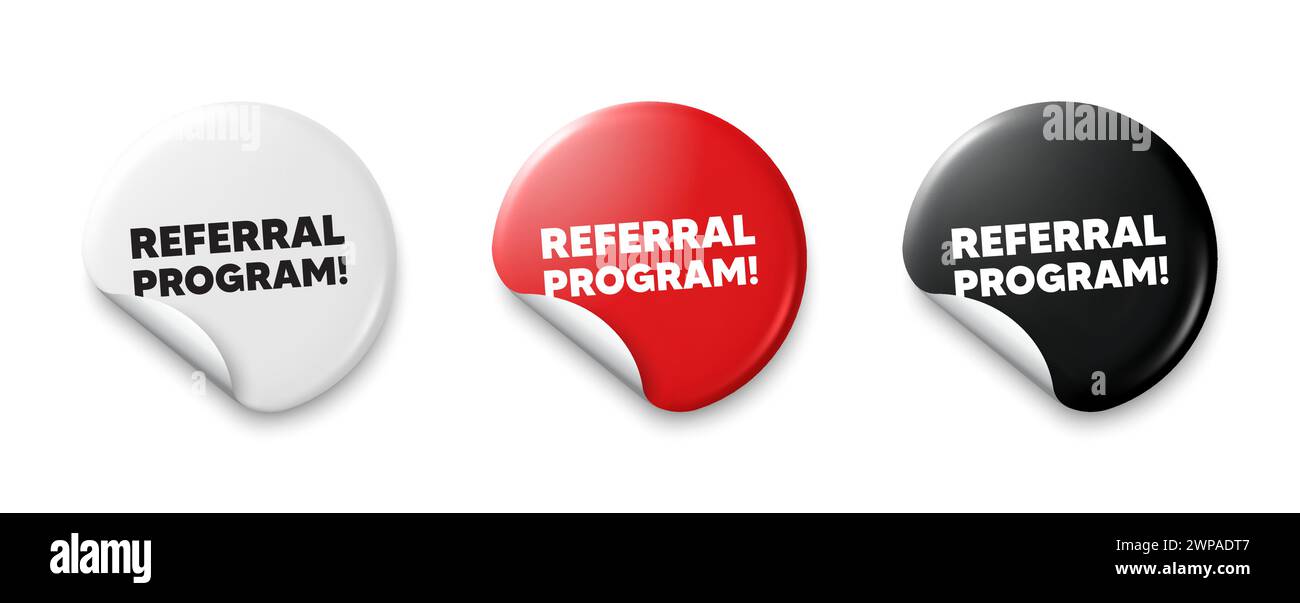 Referral program symbol. Refer a friend sign. Price tag stickers ...