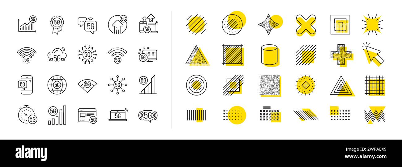 5G technology line icons. Mobile network, fast internet, phone ...