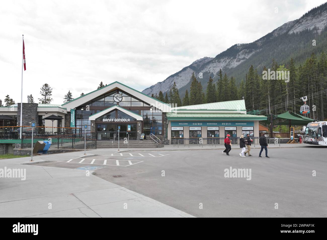 The Banff Gondola ticket kiosk and departure room for Sulphur mountain ...
