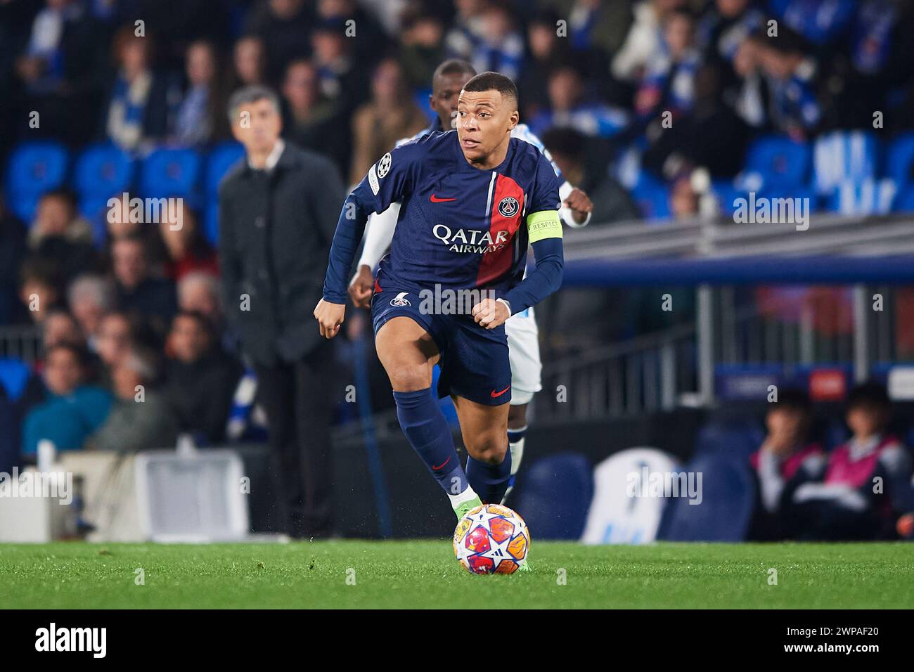 Kylian Mbappe of Paris Saint-Germain with the ball during the UEFA ...