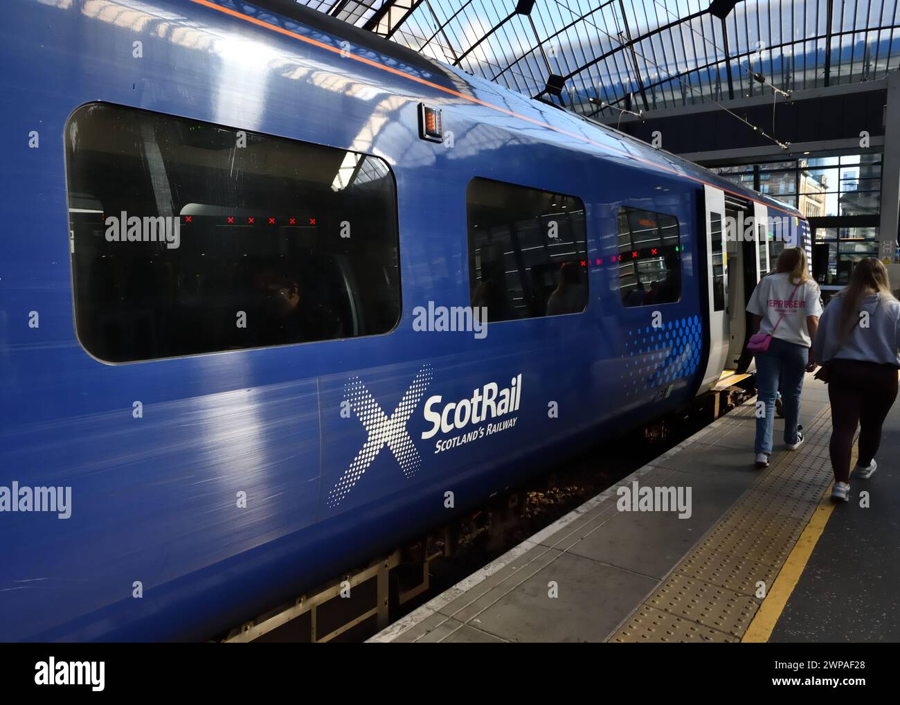 ScotRail Scotland's Railway logo on carriage at Queen street station ...