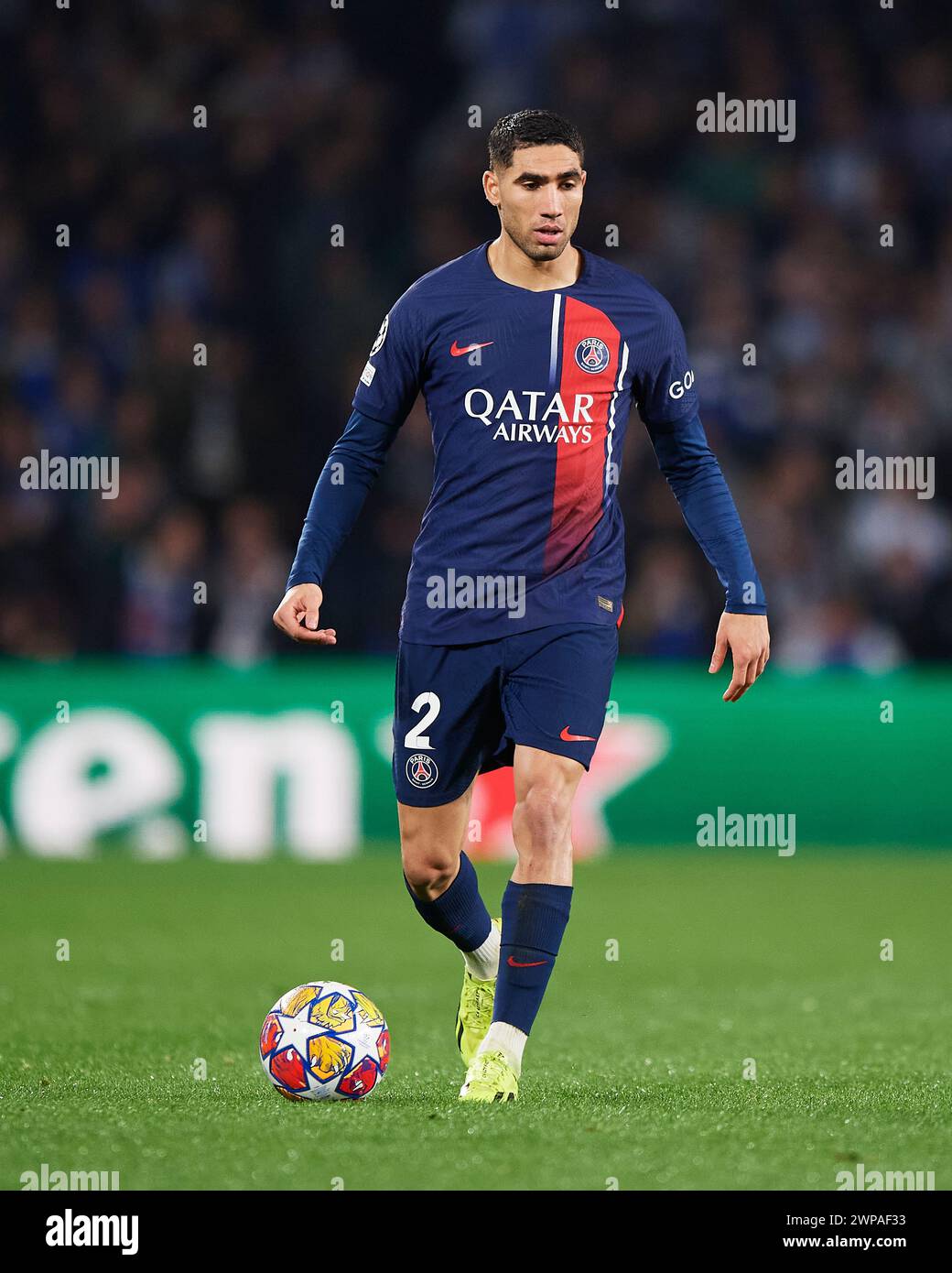 Achraf Hakimi of Paris Saint-Germain with the ball during the UEFA ...