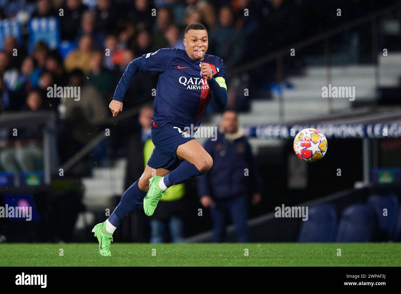 Kylian Mbappe of Paris Saint-Germain with the ball during the UEFA ...