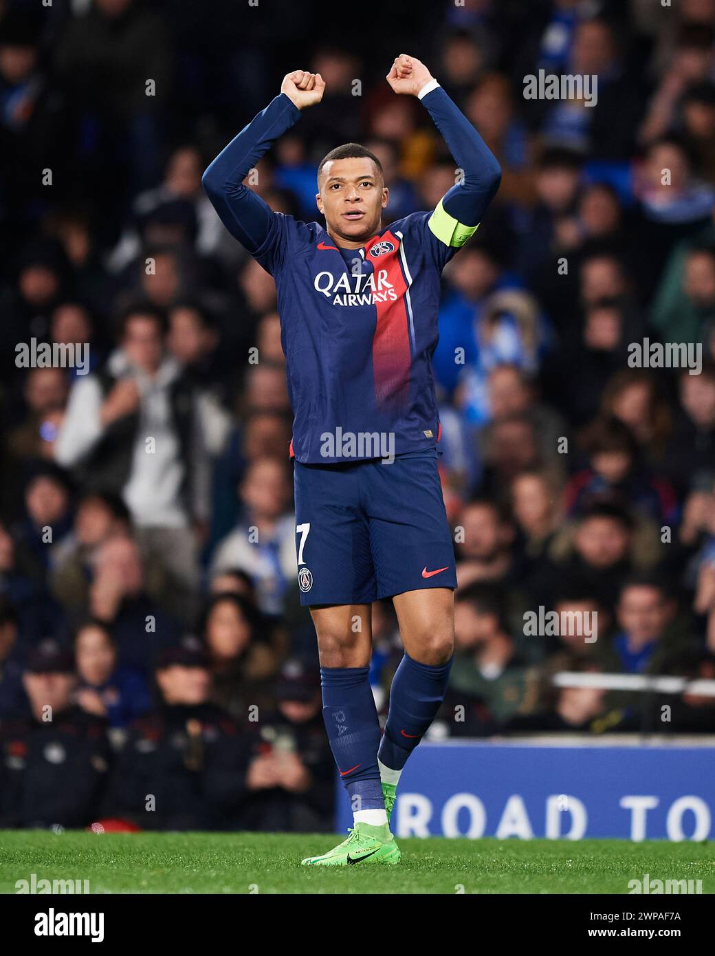 Kylian Mbappe of Paris Saint-Germain celebrates after scoring his team ...