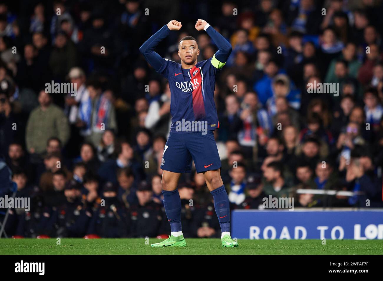 Kylian Mbappe of Paris Saint-Germain celebrates after scoring his team ...