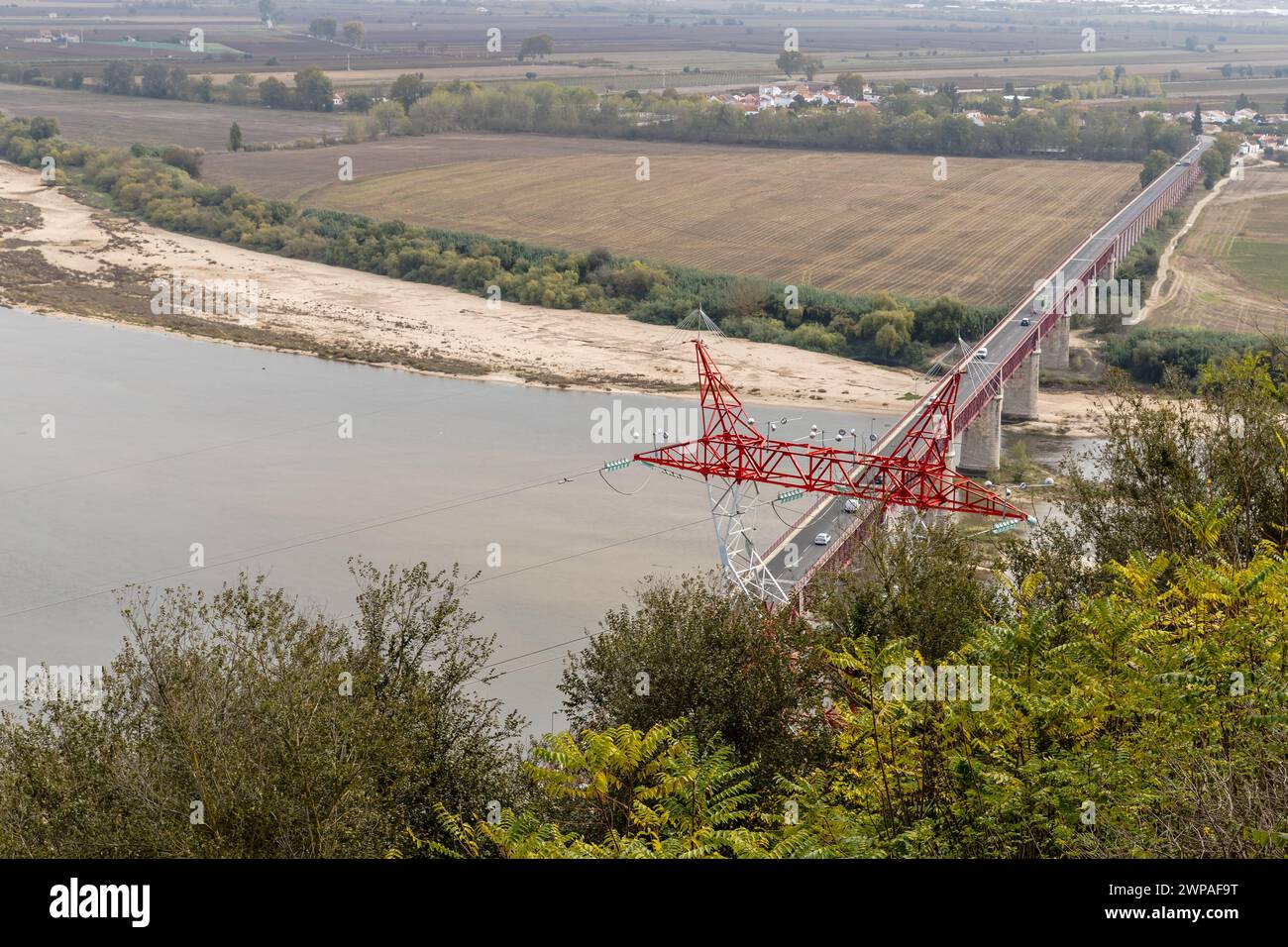 Aerial view of the Tagus River in the Portuguese countryside near ...