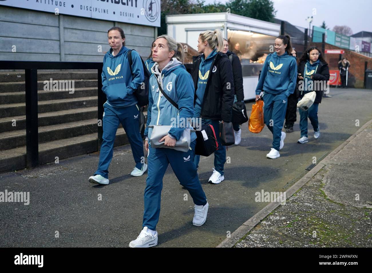 Aston Villa's Jordan Nobbs (second left) arrives at the stadium ahead ...