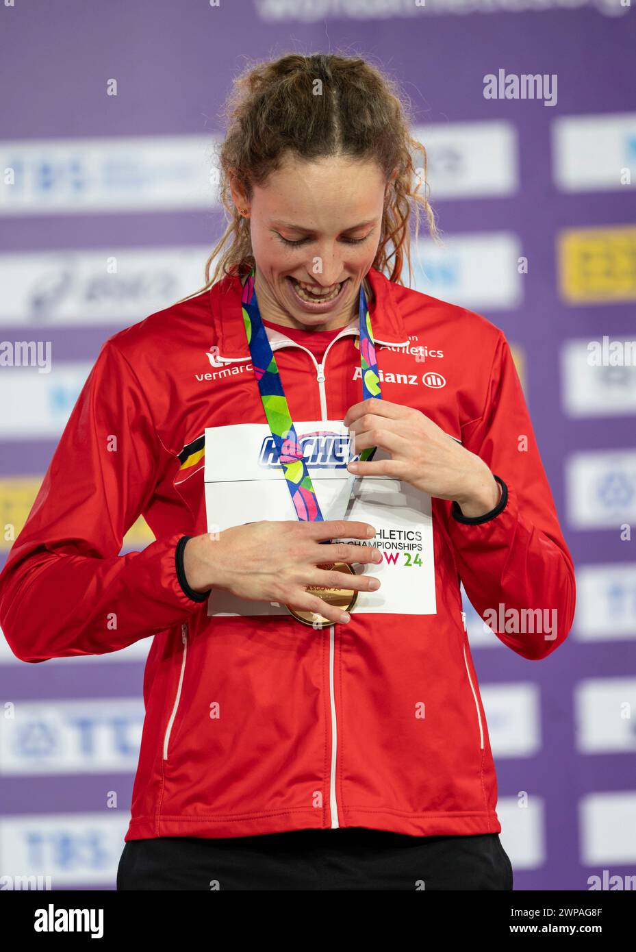 Noor Vidts of Belgium (Gold) medal ceremony in the women’s pentathlon ...