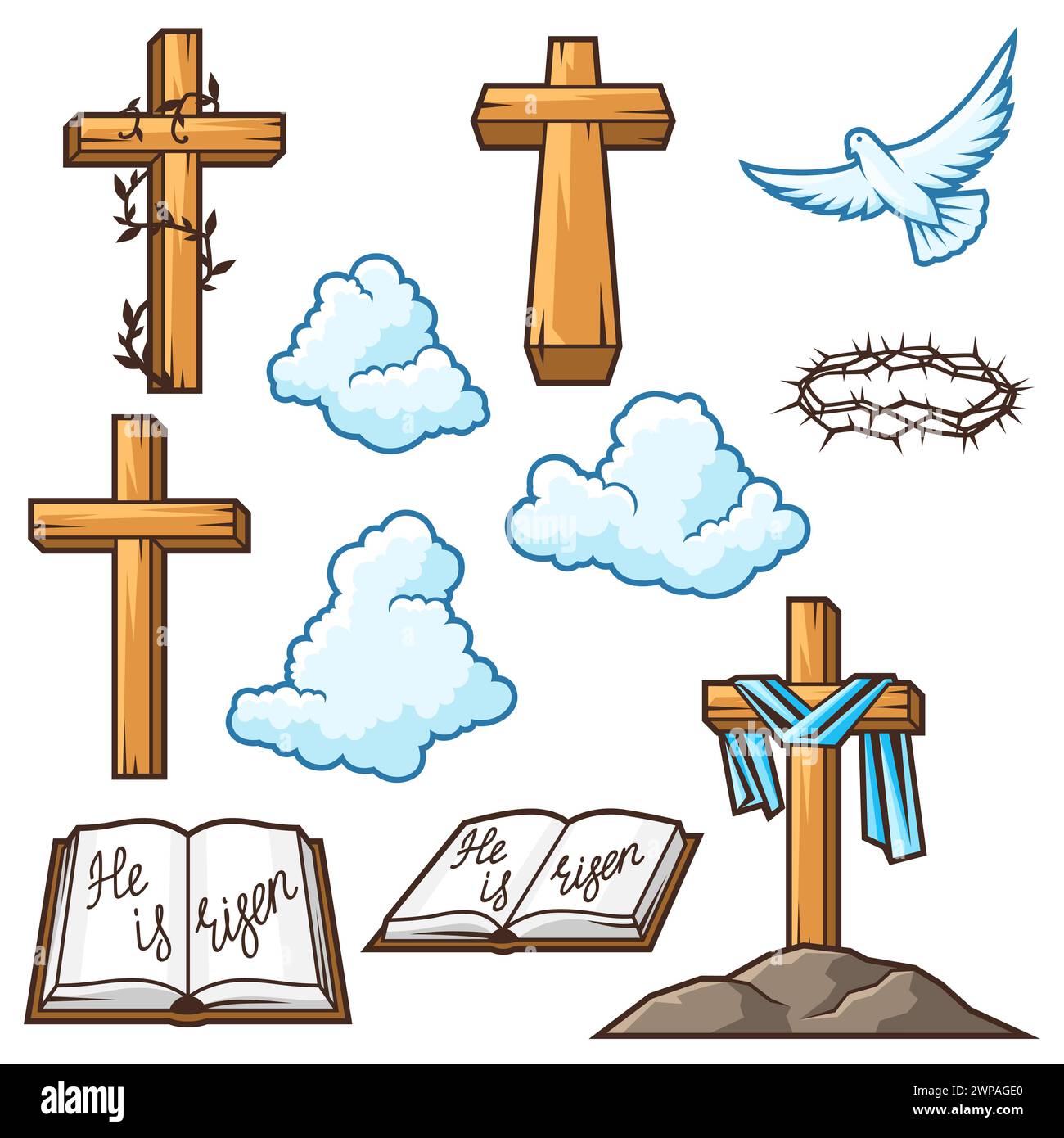 Happy Easter set of items. Background with religious symbol Stock ...