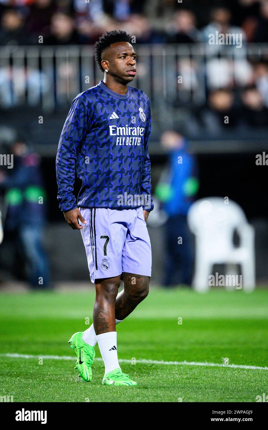 Real Madrid Brazilian soccer player Vinicius Junior warming up before a ...