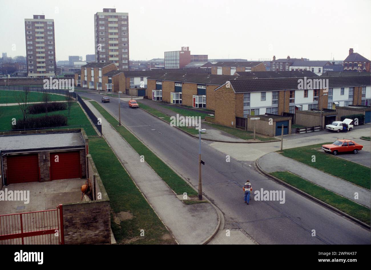 1980s new housing estate in the Hessle Road area of town. A lone man ...