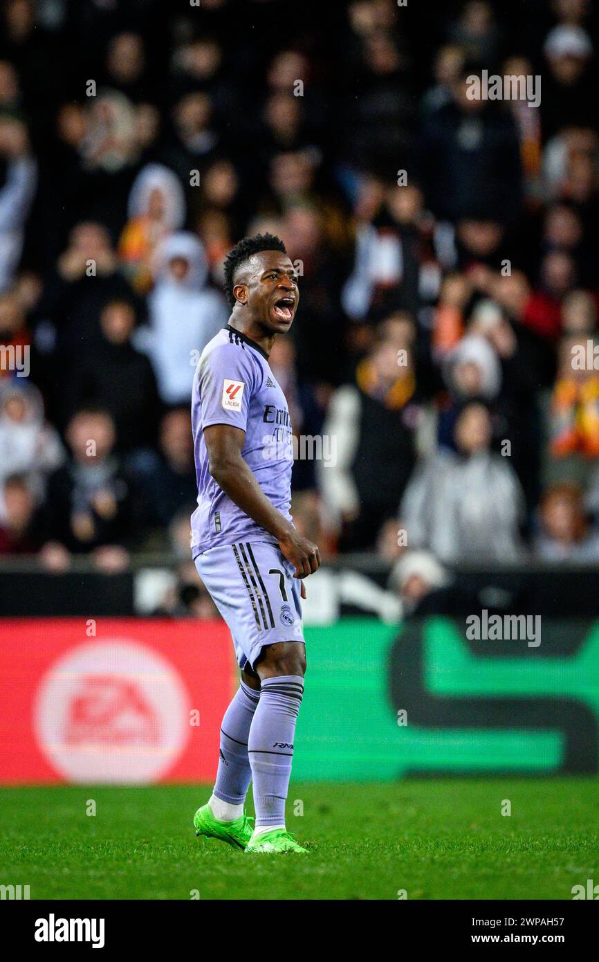 Real Madrid Brazilian soccer player Vinicius Junior shouting and ...